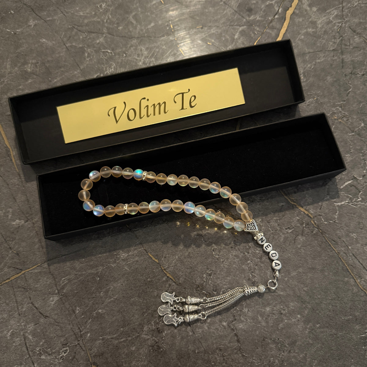 Tesbih mit Name + BOX mit Wunschtext - Orange – diinsign